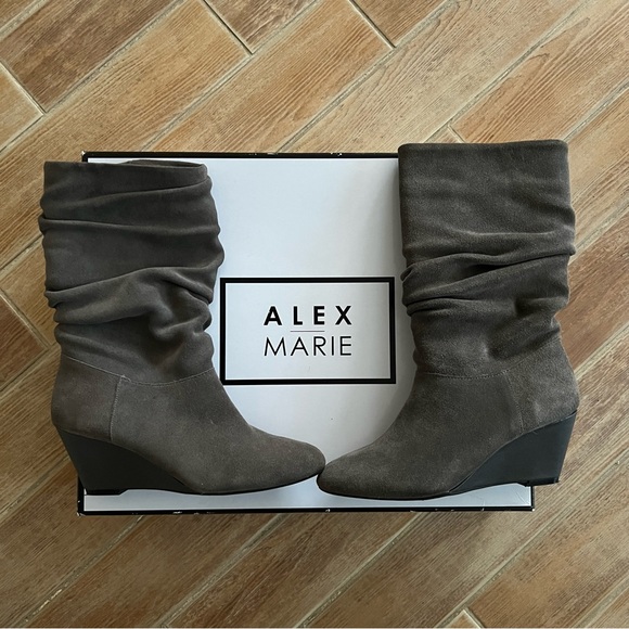 Alex Marie | Shoes | Alex Marie Danay Gray Suede Slouch Mid Wedge Boots ...